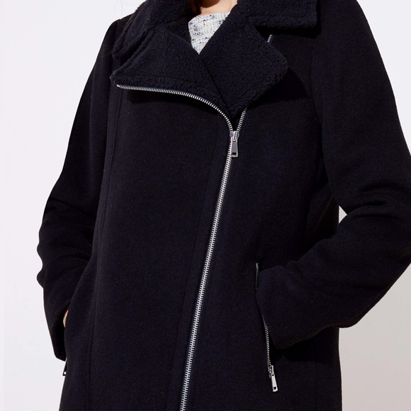LOFT | Jackets & Coats | New Loft Womens Black Faux Shearling Moto Coat ...